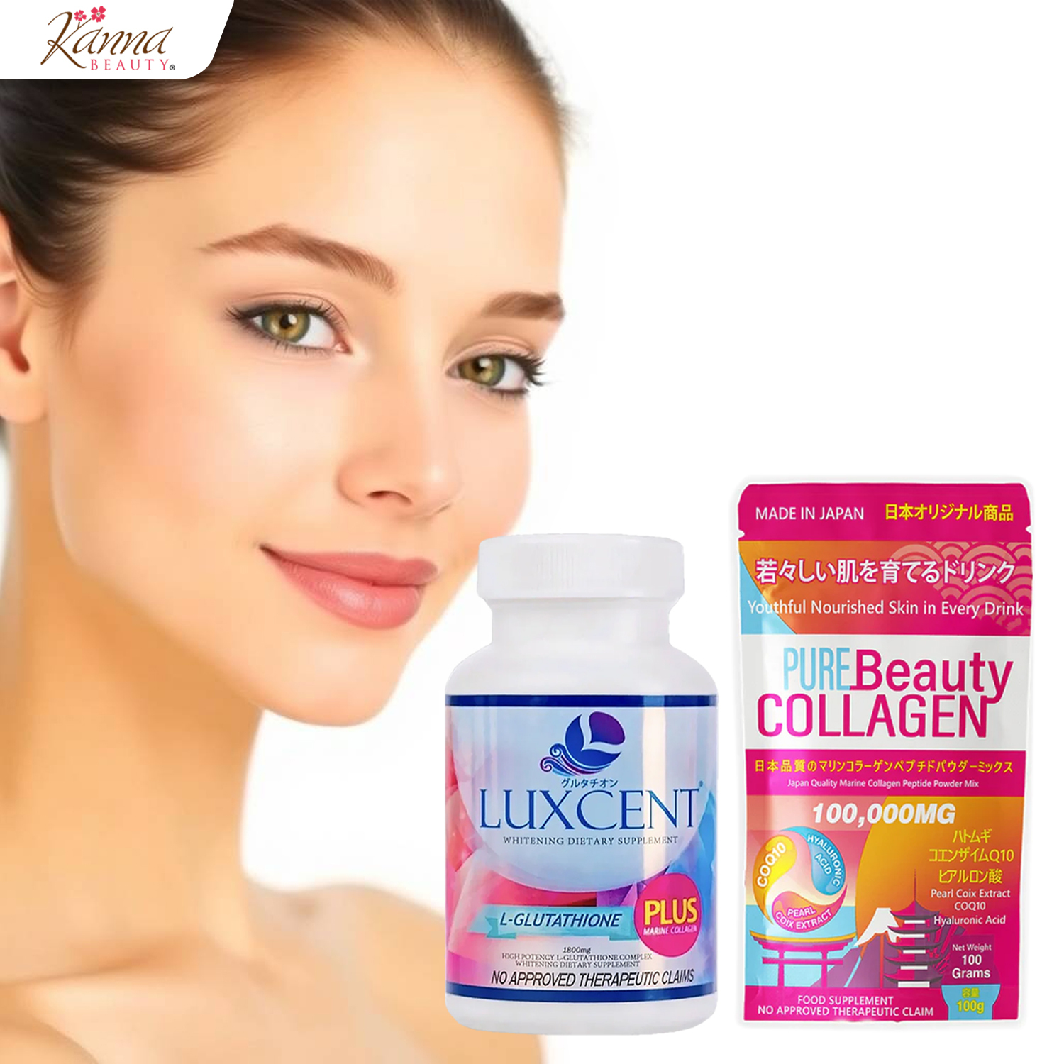 Pure Beauty Collagen PBC Powder Drink 100 grams and LUXCENT White 60 ...