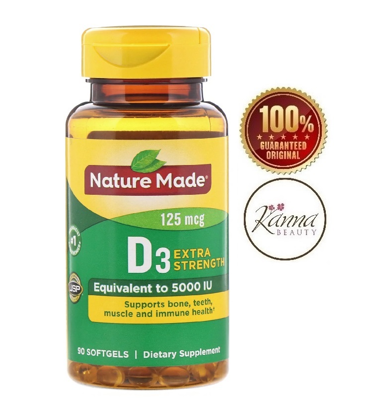 Nature Made D3 Extra Strength 125 mcg 90 Softgels – Kanna Beauty