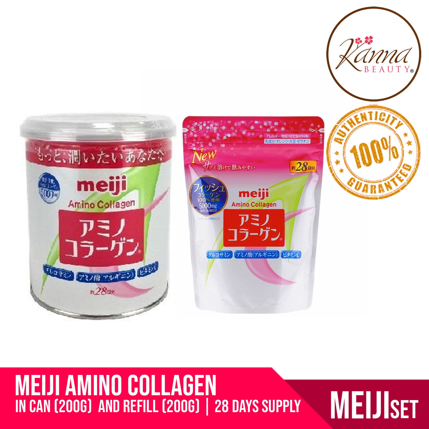 Meiji Amino Collagen 5000mg Powder in Can & Refill Set – Kanna Beauty