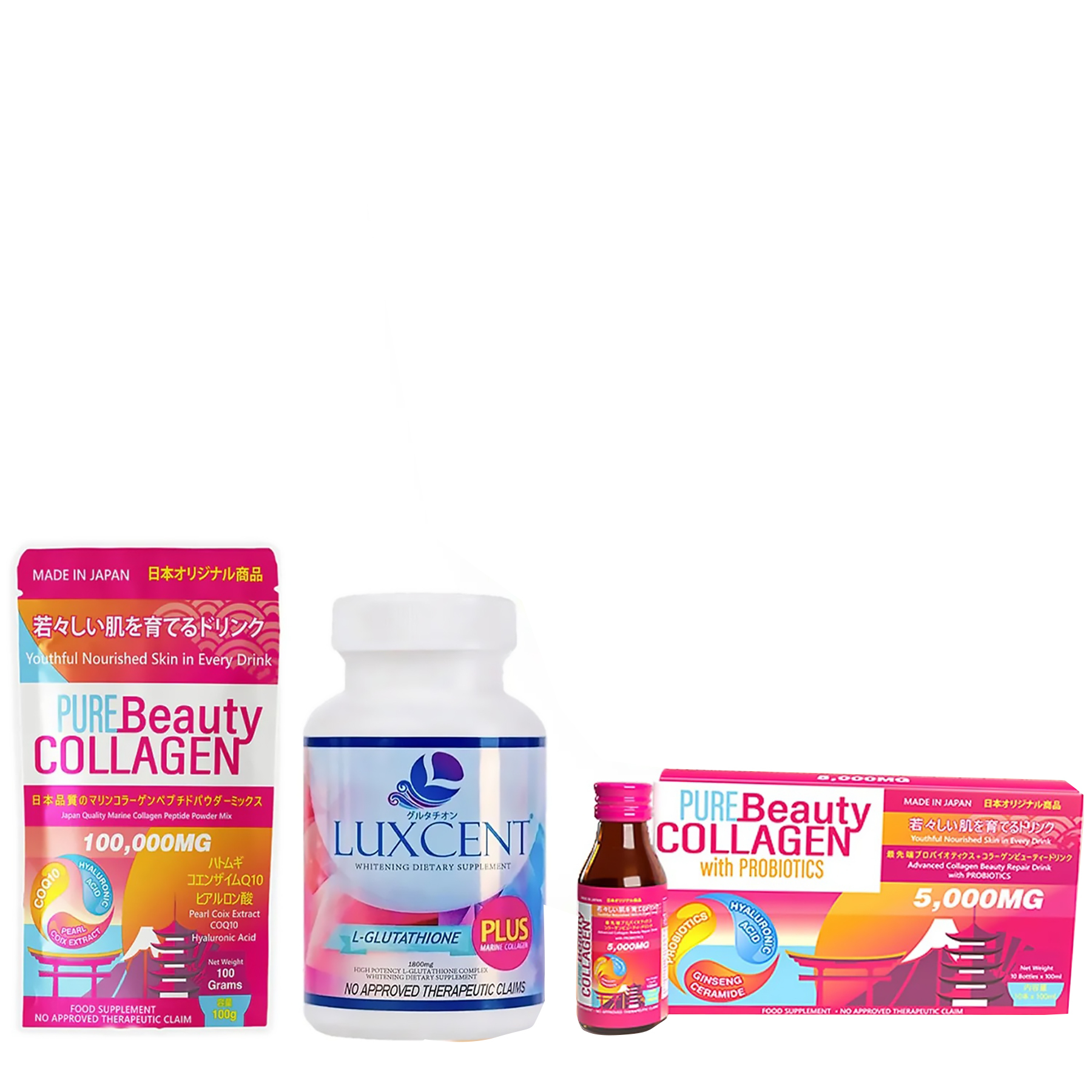 Pure Beauty Collagen PBC Powder Drink 100 grams and LUXCENT White 60 ...