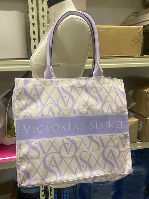 Victoria's Secret Signature Logo Print Canvas Tote - Lavender ...