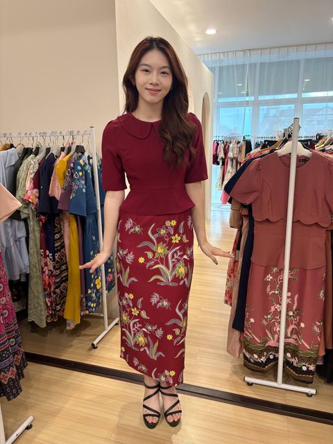 [S, L, XL, XXL] Premium Quality Batik Petal Collar One Piece Maxi Dress With Pocket [24477 ...