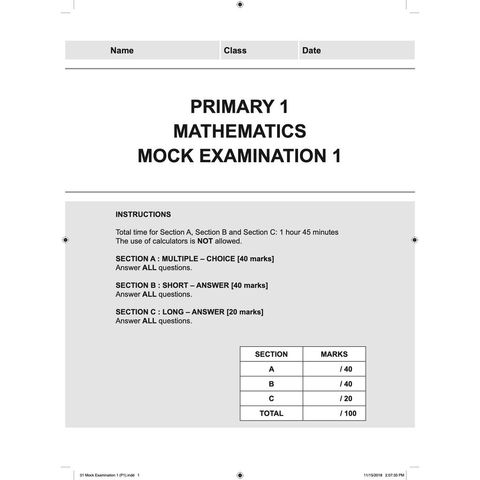 Learning+ Primary 1 - 6 Mathematics Mock Examinations | Revision ...