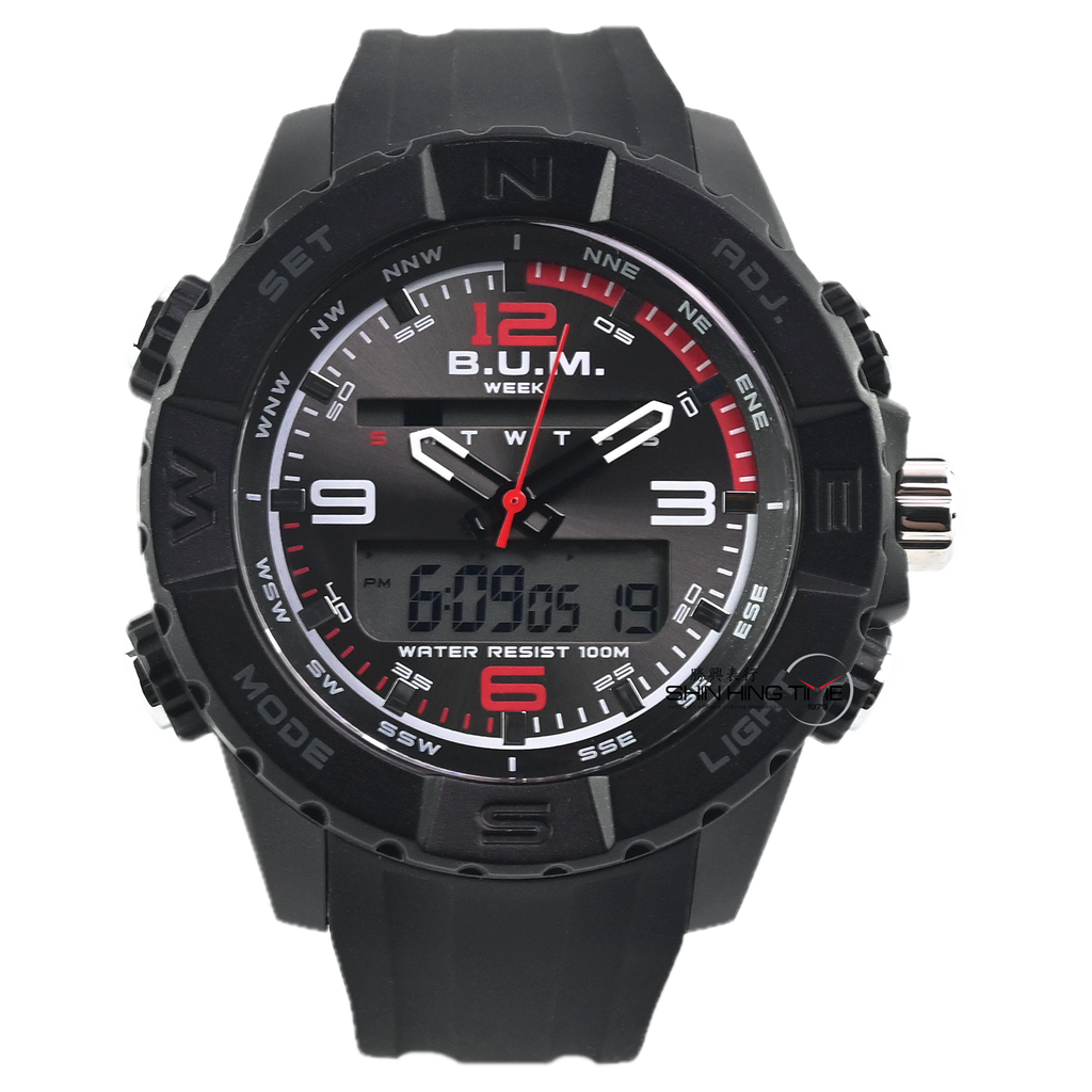 ⭐️authorised⭐️ Bum Equipment B967 Men Analogue Quartz And Digital Rubber Strap Watch Shin Hing