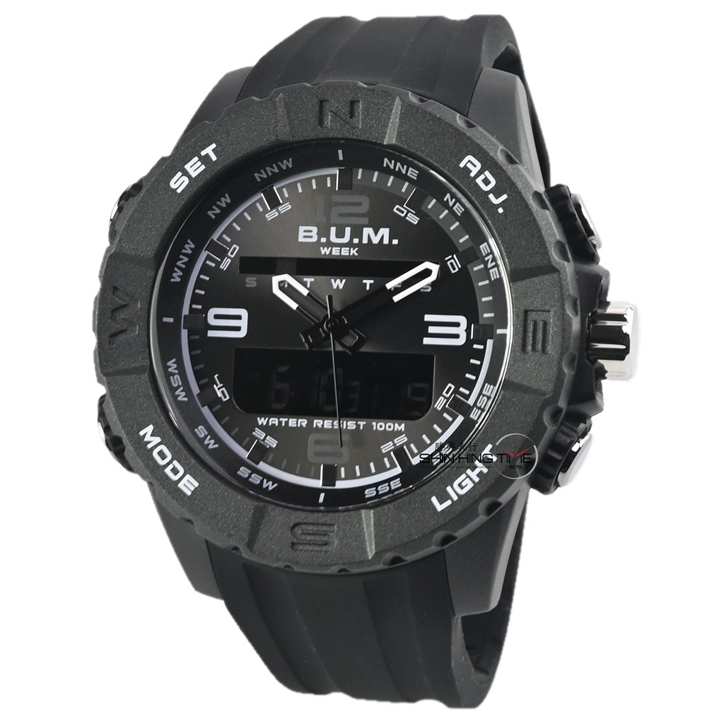 ⭐️authorised⭐️ Bum Equipment B967 Men Analogue Quartz And Digital Rubber Strap Watch Shin Hing