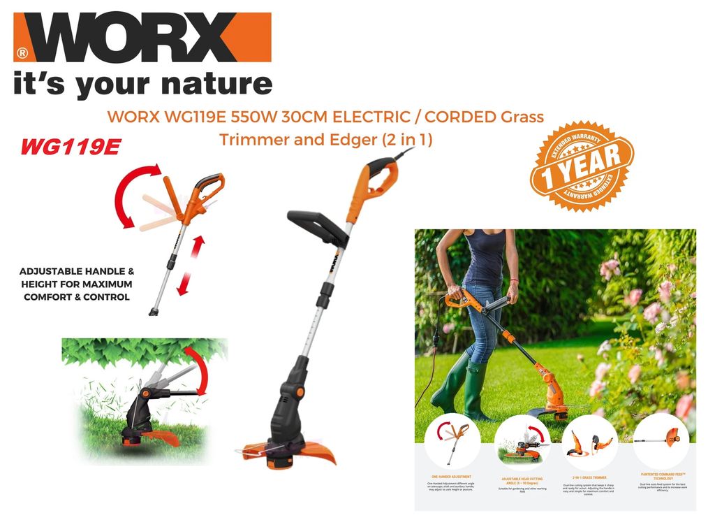 Worx 550w 30cm Corded Grass Trimmer Edger My Power Tools