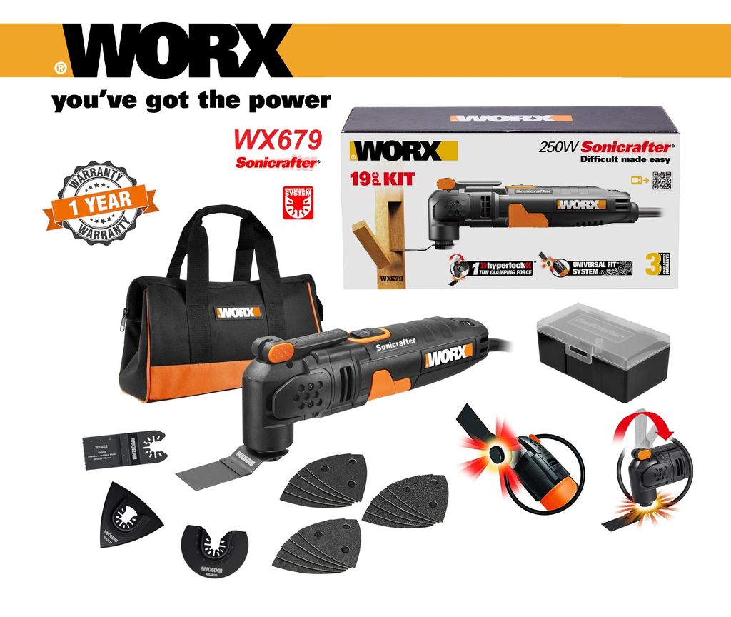 Worx 250W Universal Hyperlock Oscillating Multi-Tool – MY Power Tools Worx 250W Universal Hyperlock Oscillating Multi-Tool – MY Power Tools