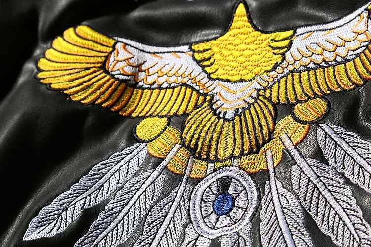 Indie Designs Feather-embroidered Leather Bomber Jacket – Indie Designs ...