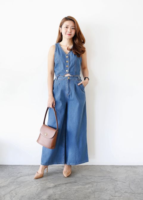 2PCS Denim Vest and Wide Leg Long Pants Set – JustLove Closet