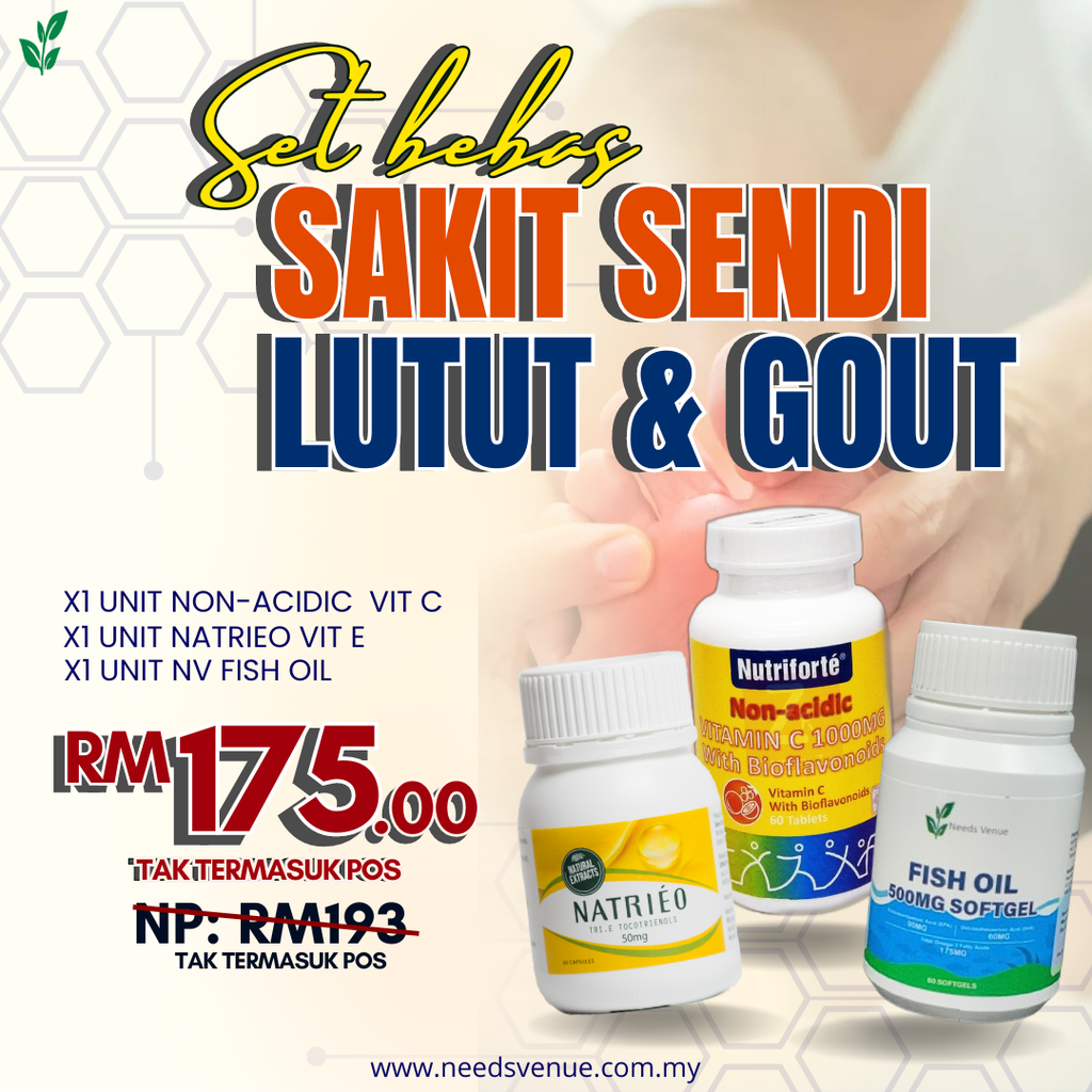 [SET BEBAS SAKIT SENDI LUTUT & GOUT] VITAMIN C + NV FISH OIL + NATRIEO ...