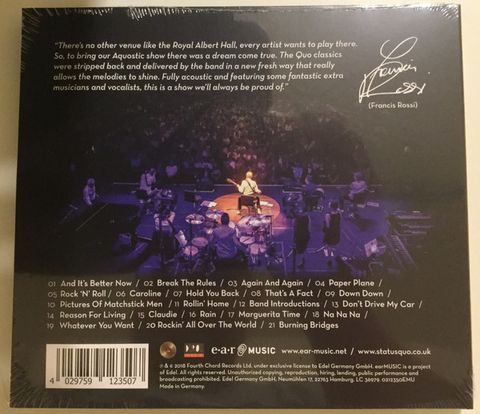 STATUS QUO Down Down & Dignified at the Royal Albert Hall CD – Rock At ...