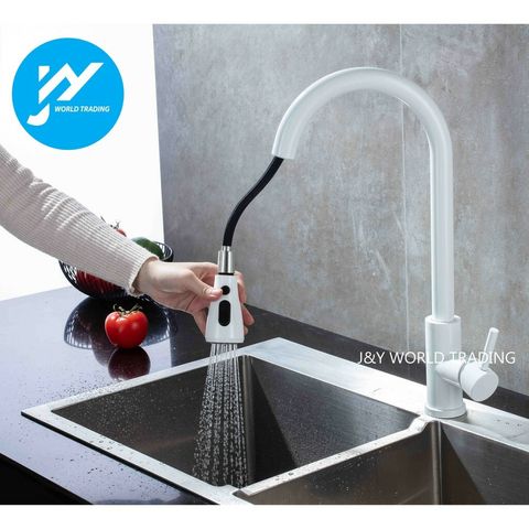Kitchen 304 Stainless Steel Pearl White Modern Tap Single Lever Pull ...