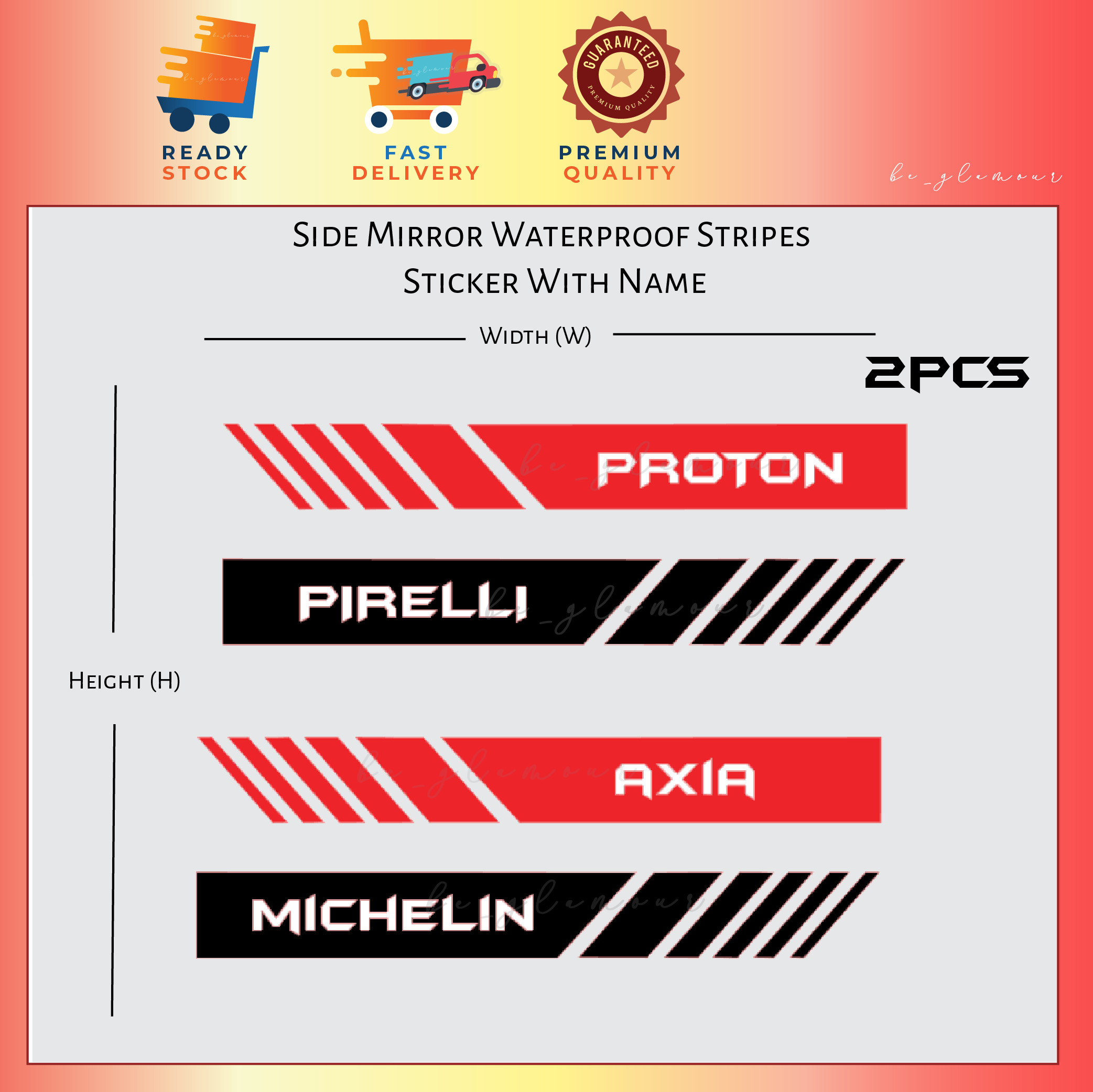 Custom Side Mirror Stripes Reflective with Name car stiker kereta ...