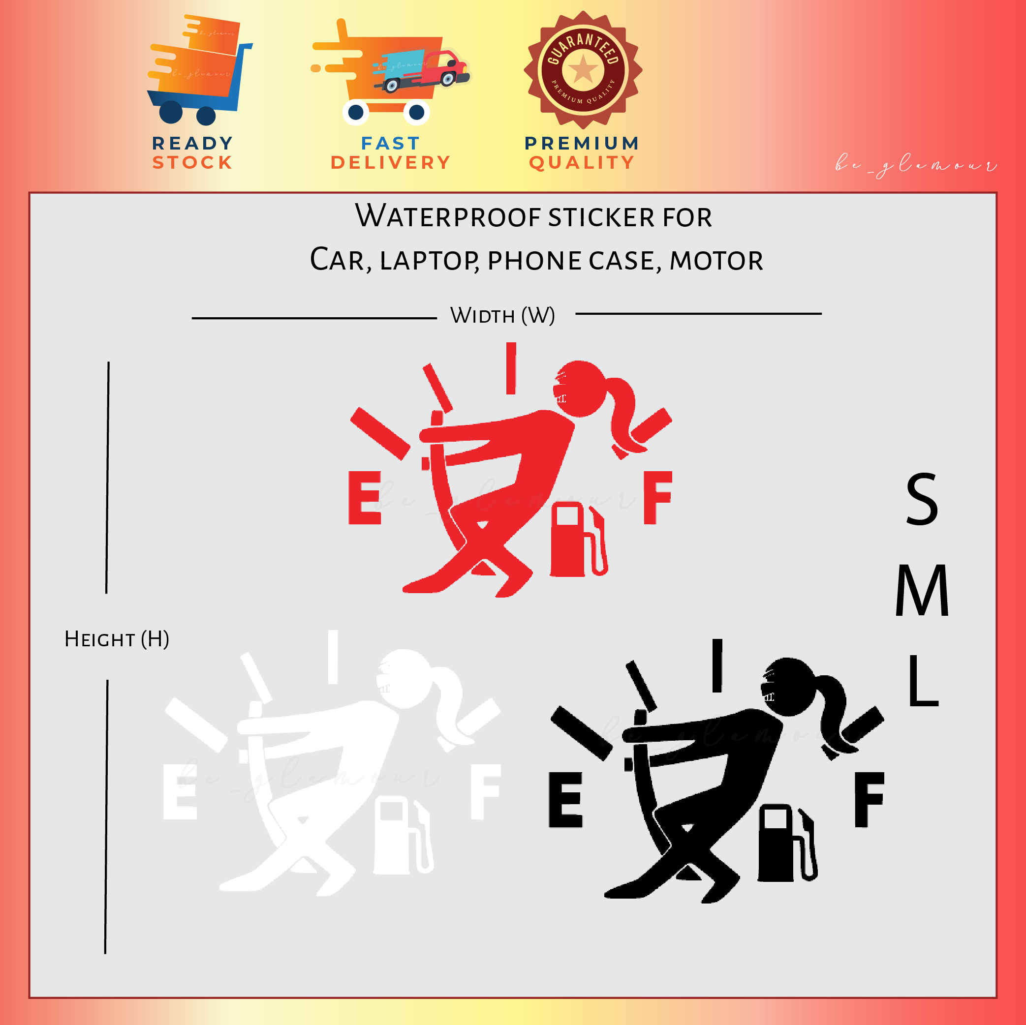 Female Empty Gas Fuel Sticker reflective stiker minyak kereta pantulan ...