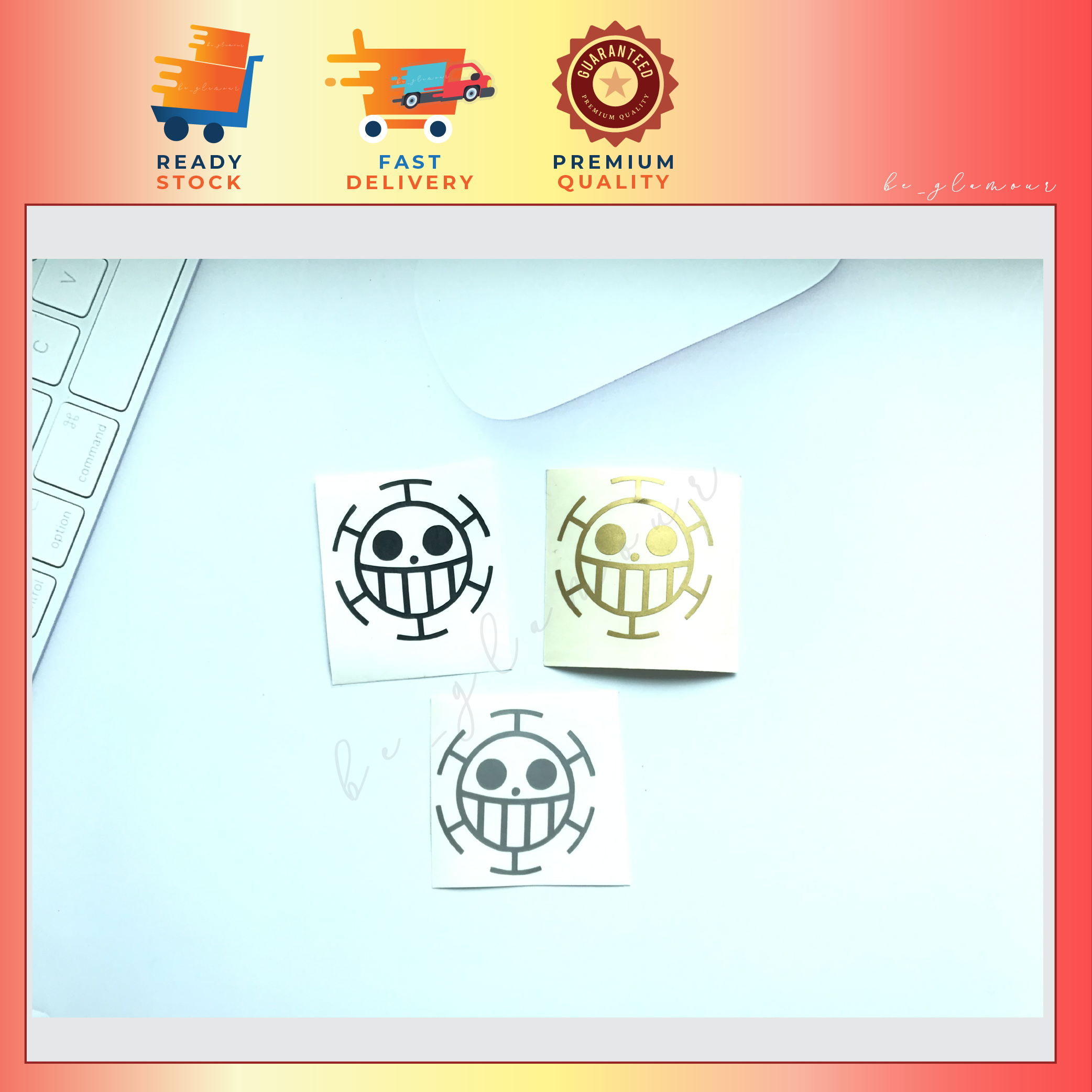 One Piece Heart Pirates sticker reflective stiker trafalgar law jolly ...