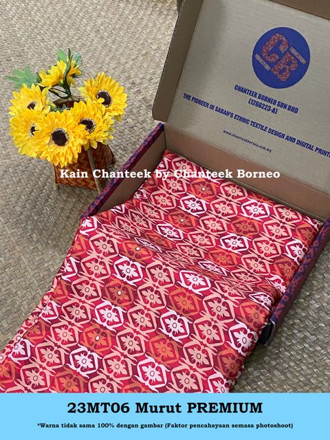 23MT06 | Kain Ela Corak Murut Sabah – Crimson Red (Bidang 44 Inci ...
