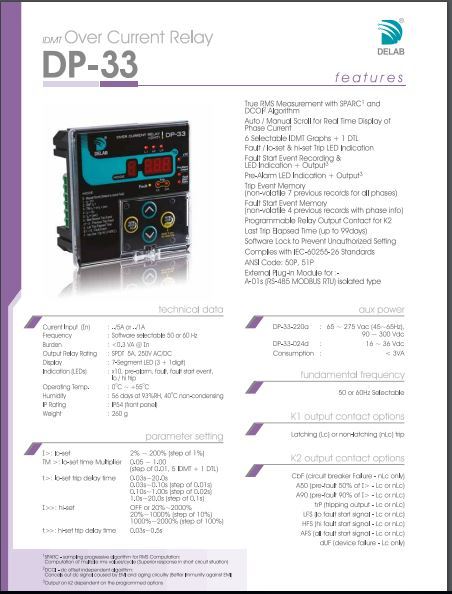 DELAB DP-33 Overcurrent Relay IDMT – Synetric Shop