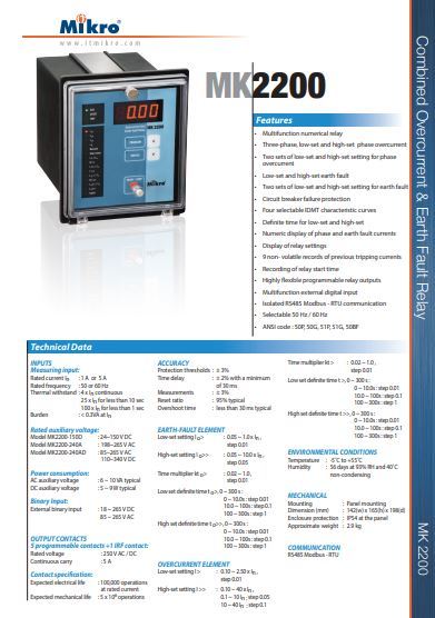 MIKRO MK2200 Combined Overcurrent & Eath Fault Relay – Synetric Shop