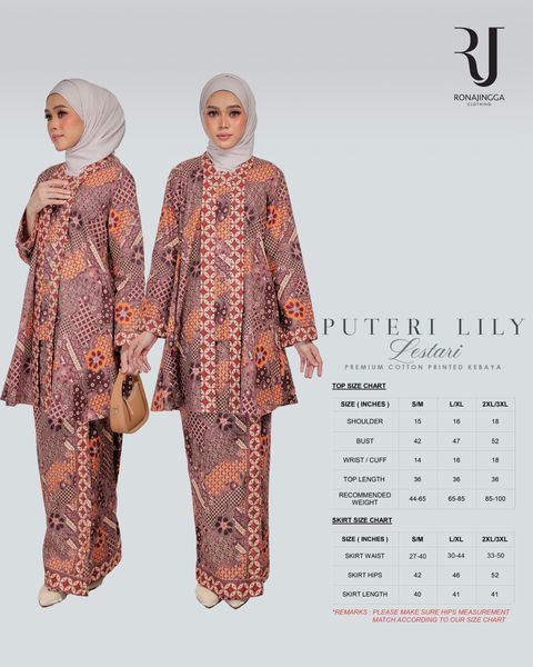 PUTERI LILY LESTARI Premium Cotton Printed Kebaya – RONA JINGGA