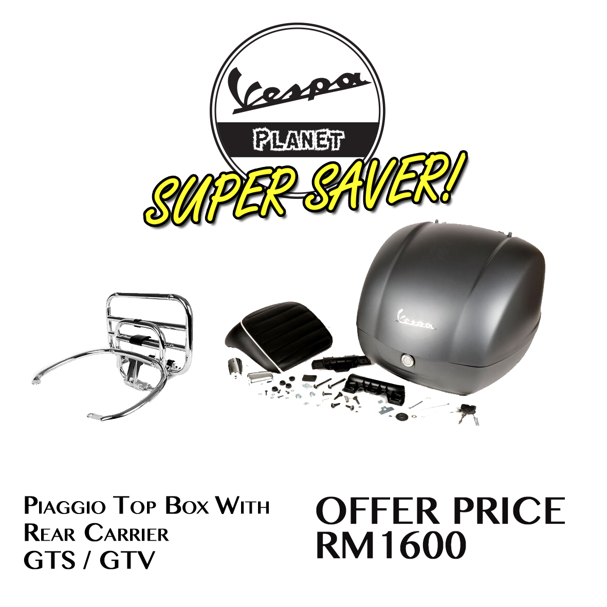 Custom Piaggio Top Box & Rear Carrier GTS / GTV – Vespa Planet