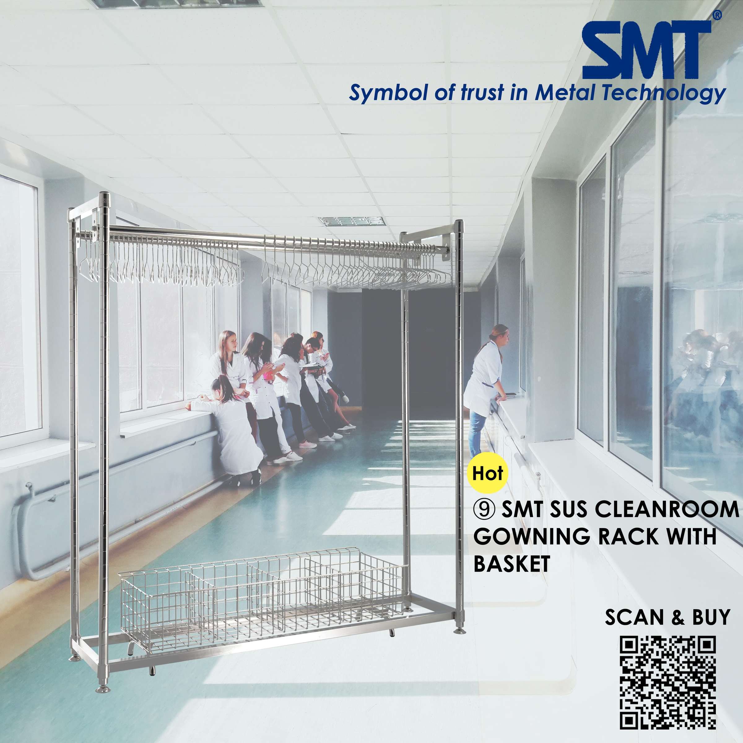 SMT SUS Cleanroom Gowning Rack with Basket – SMT System Metal ...