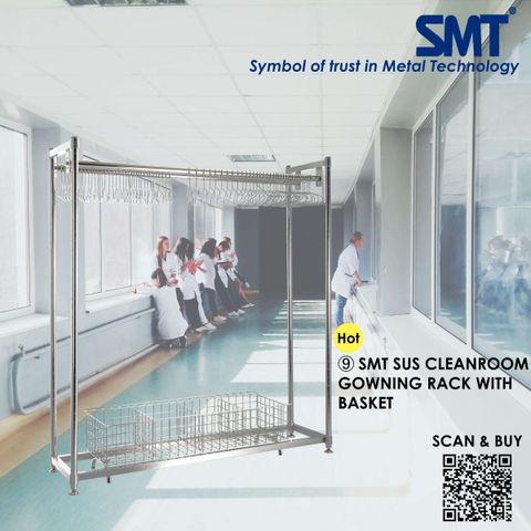 SMT SUS 304 Cleanroom Gowning Rack with Basket – SMT System Metal ...