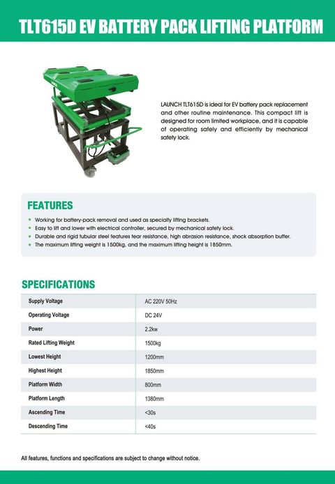 LAUNCH® TLT615D EV Battery Pack Lifting Platform – HK Automotive
