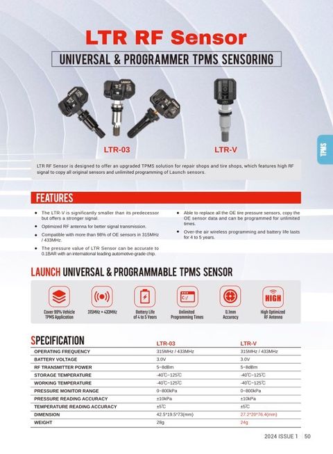 LAUNCH® LTR-03 RF-SENSOR TPMS Sensor 315MHz 433MHz Programmable Sensor ...