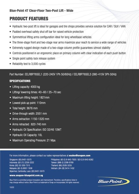 BLUE-POINT® M2PL 4CF-W 4Ton Clear-Floor 2-Post Lift - Wide – HK Automotive