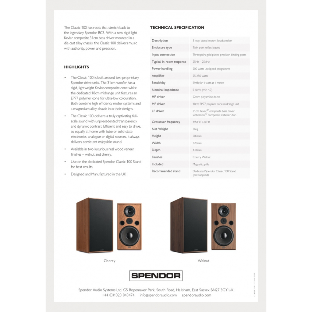 Spendor Classic 100 Standmount HiFi Speaker Made In UK – TechX Malaysia: Home Audio Online Store