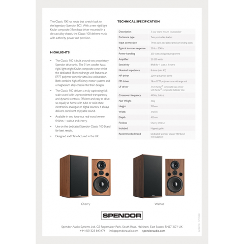 Spendor Classic 100 Standmount HiFi Speaker Made In UK – TechX Malaysia ...