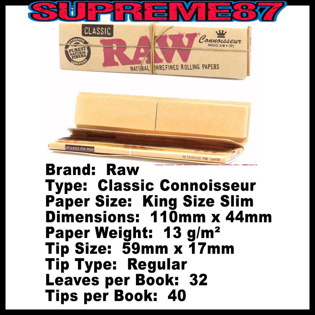 Raw Rolling Paper King Size Connoisseur 110 Mm + Tips Classic Organic