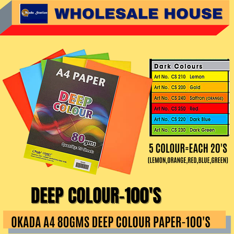 OKADA A4 80GMS COLOUR PAPER-100'S / A4 COLOUR PAPER / KERTAS WARNA ...
