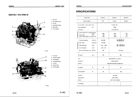 Komatsu Diesel Engine Shop Manual 6D105-1, 6D105-1A, 6D105-1C, 6D105-1D ...