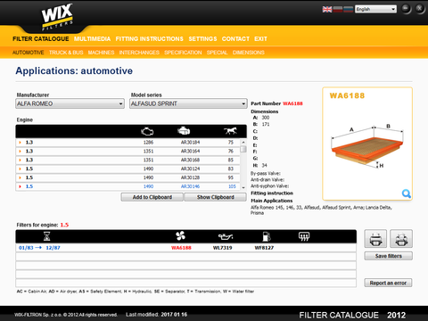 WIX Filters Product Catalogue Offline – Electronic Parts Catalogue