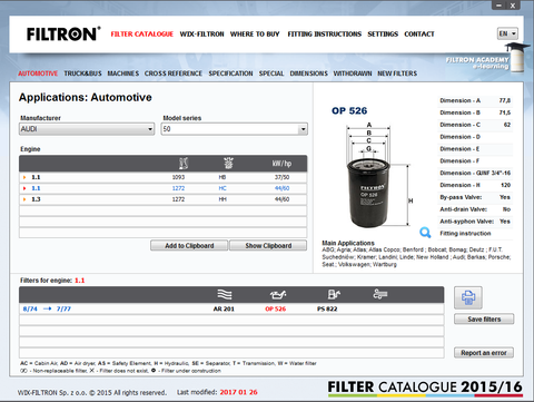 FILTRON Filter Product Catalogue Offline – Electronic Parts Catalogue