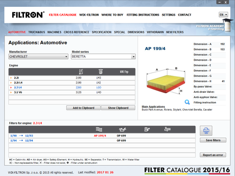 FILTRON Filter Product Catalogue Offline – Electronic Parts Catalogue