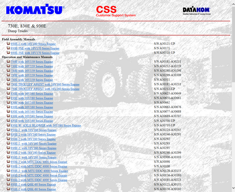 Komatsu CSS Customer Support System Dump Trucks Series Technical Publications Manuals 2004 ...