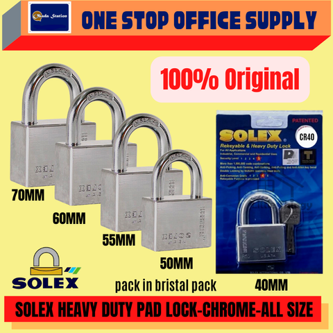 SOLEX LONG SHACKLE PRIMIUM CHROME PADLOCK-ALL SIZE (40MM , 50MM , 60MM ...