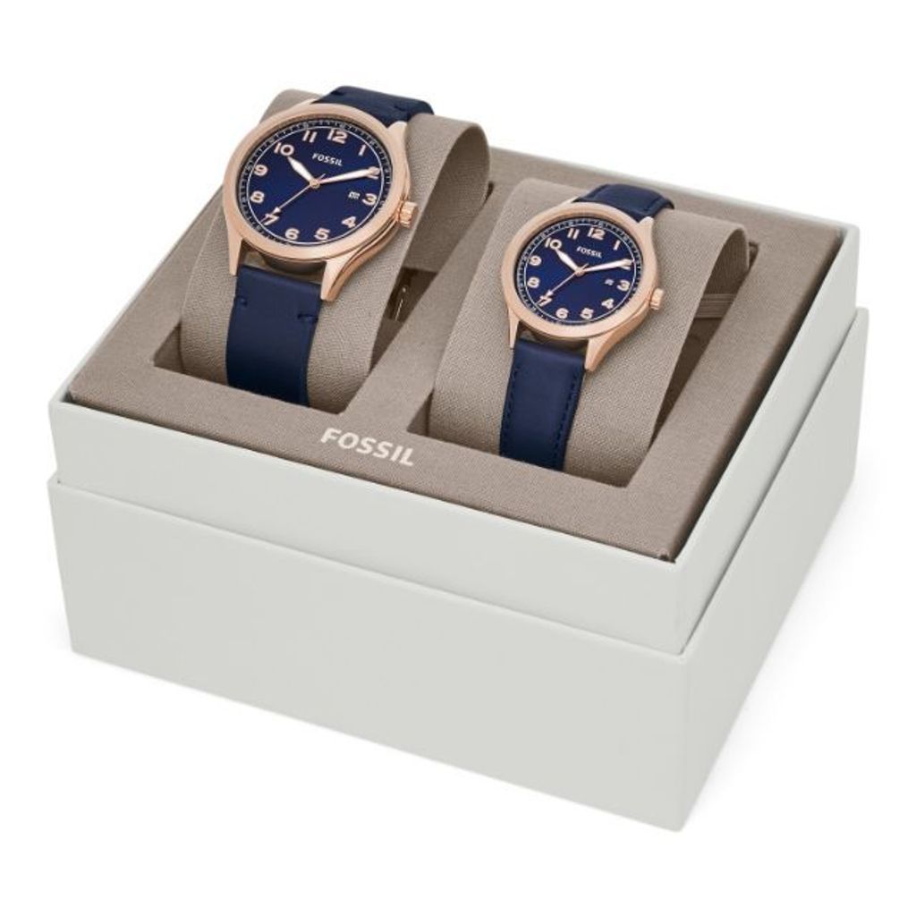Fossil His Chronograph And Her Multifunction Navy Leather