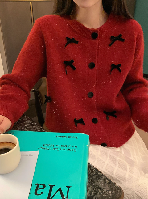 Freesia 3231 蝴蝶結金蔥毛衣外套 – FreesiaBoutique