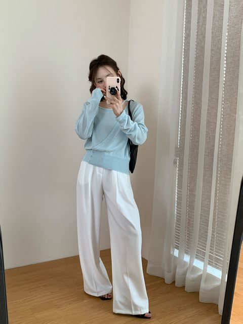 Freesia 757 不規則天絲露肩針織上衣 – FreesiaBoutique