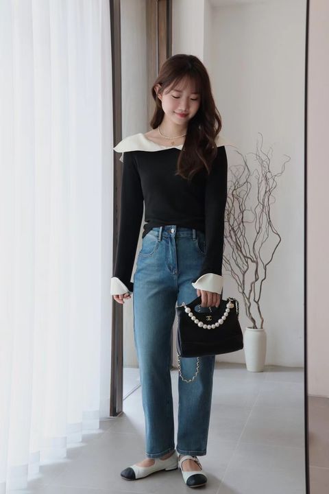 Freesia 899 一字肩假兩件撞色上衣 – FreesiaBoutique