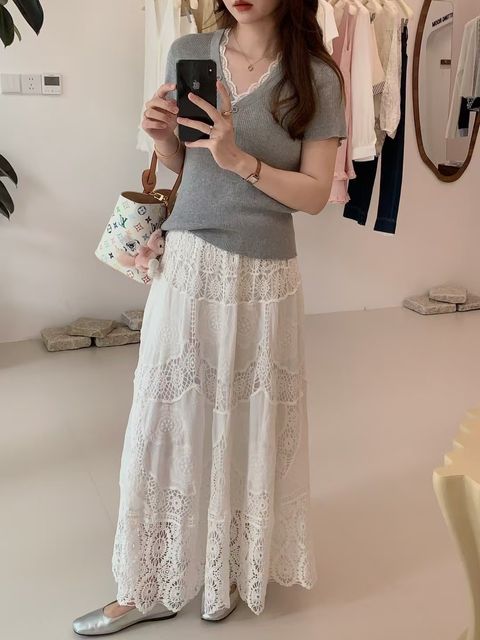 Freesia 71360 法式蕾絲拼接短袖針織上衣 – FreesiaBoutique