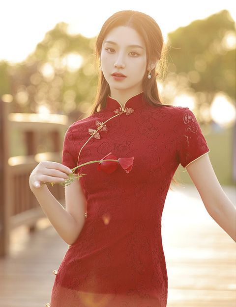 LACE CHEONGSAM DRESS TFT18256 – The Fashion Trends