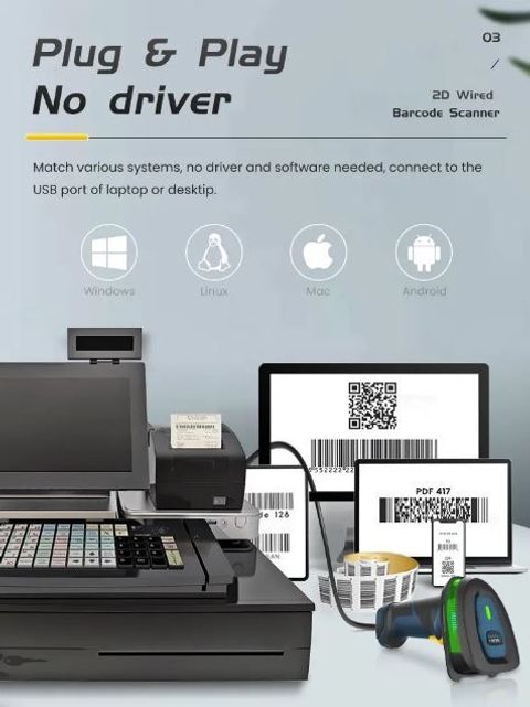 Syble Wired / Wireless 2D Barcode Scanner Handheld POS System Bar Code ...