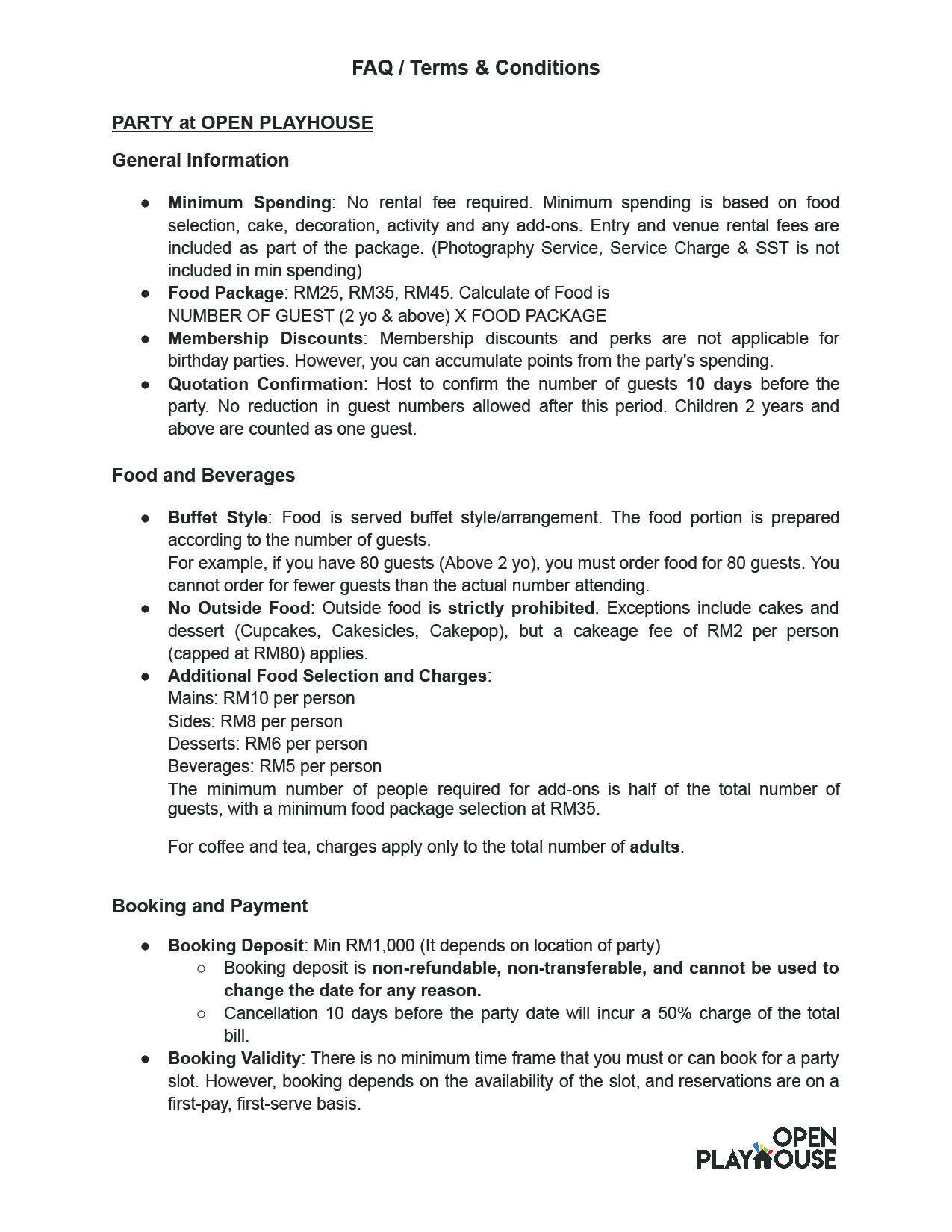 Party Terms & Conditions – OPEN PLAYHOUSE