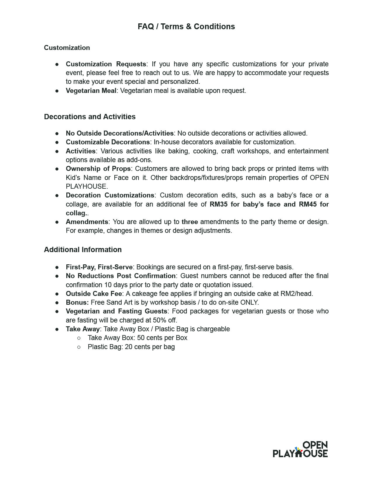 Party Terms & Conditions – OPEN PLAYHOUSE