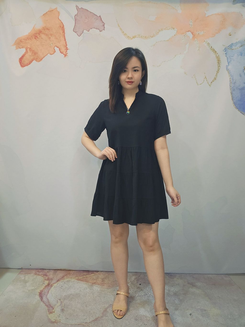 EBF71045 Japanese Style Relaxed Tiered Cotton Linen Dress – Everbeauty ...