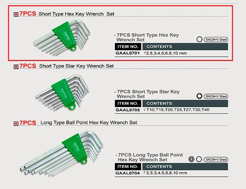 TOPTUL Key Wrench Set w Holder - Short Type (Hex Head) 7pcs (Model ...